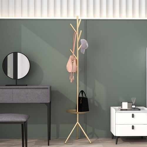 Clothing Rack Coat Stand with Table Modern Gold | Homary