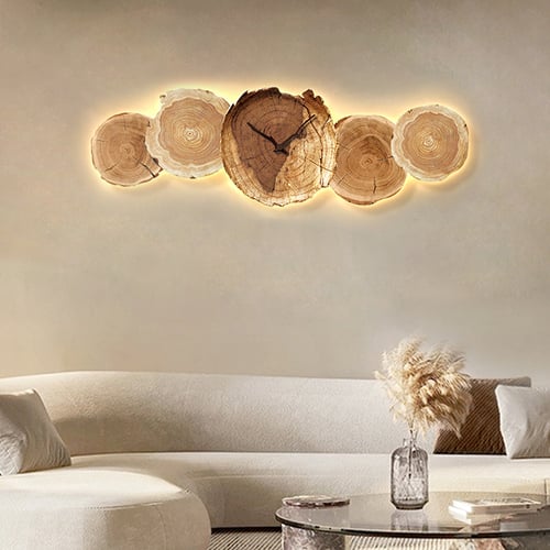 31.5" Round LED Acrylic Brown Japandi Wall Clock with Imitation Wood ...