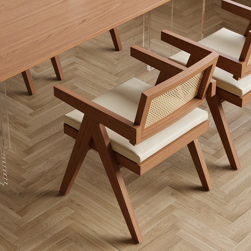 Chaise de salle à manger en rotin Japandi Archic Walnut avec ...