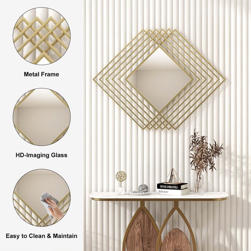 Modern Luxury Overlapping Geometric Rhombus Gold Metal Wall Mirror | Homary