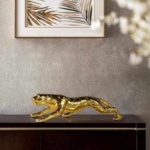 16.9" Gold Leopard Sculpture Panther Statue Resin Ornament Decor Art ...