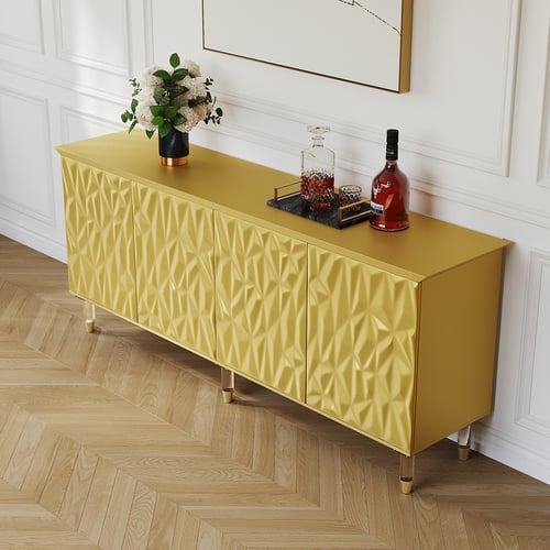 71" Gold Sideboard Buffet with 4-Door Modern Carved Storage Credenza ...