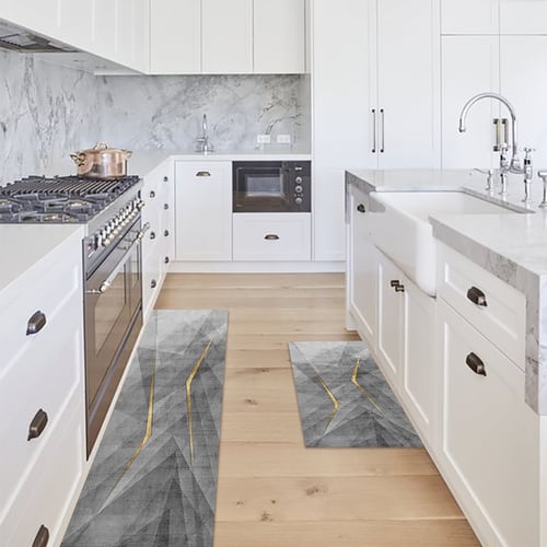 2 Pieces Modern Gold Washable Kitchen Runner Mats Non-slip Anti Fatigue ...