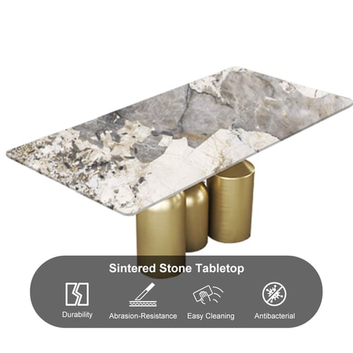 Mid-Century Modern 63" Rectangle Dining Table in Gold with Sintered ...