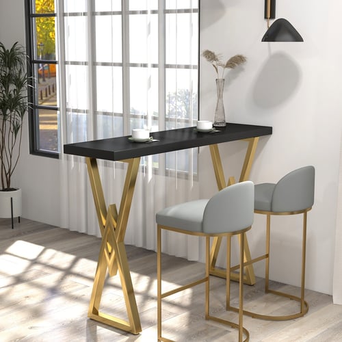 Black Rectangular Bar Height Pub Table Dining Table for Breakfast Nook ...