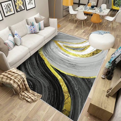 3'x 5' Art Deco Black & Gold Abstract Area Rug Living Room Carpet with ...