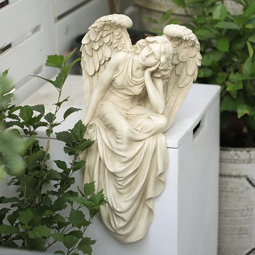 18.1" Resting Grace Sitting Angel Garden Statue Outdoor Decor Resin ...