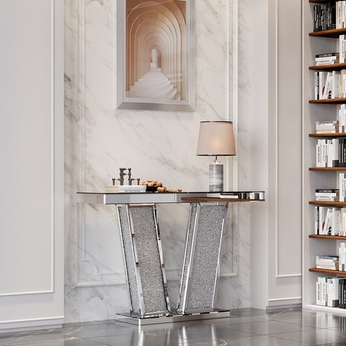 Glam Mirrored Console Table with Crystal Rhinestones in Silver & Gold ...