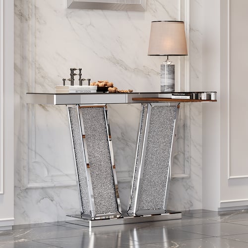 Glam Mirrored Console Table with Crystal Rhinestones in Silver & Gold ...