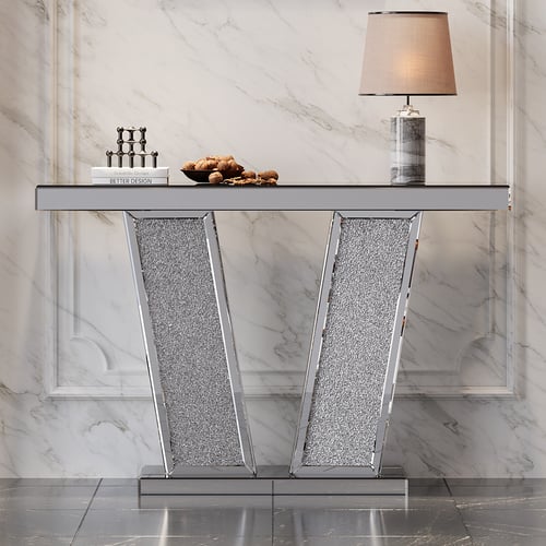 Glam Mirrored Console Table with Crystal Rhinestones in Silver & Gold ...