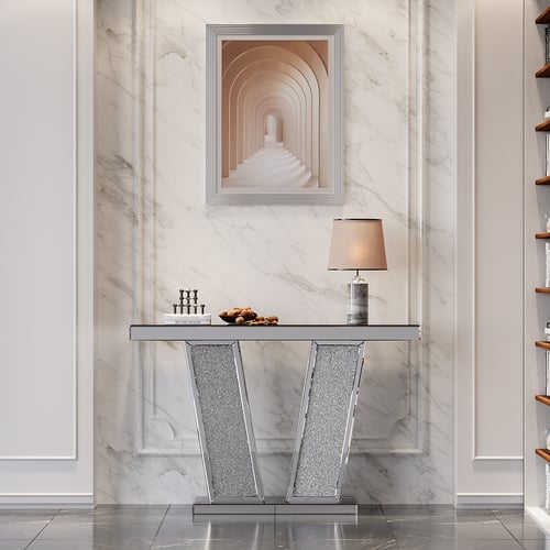 Glam Mirrored Console Table with Crystal Rhinestones in Silver & Gold ...
