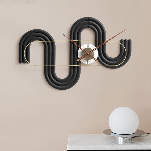 35" Large Black Abstract Curved Modern Unique Wall Clock Decor Art ...