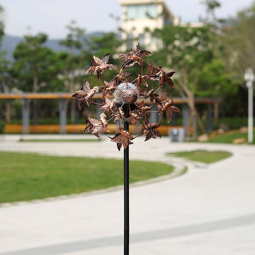 76" Outdoor Garden Hummingbird Solar Wind Spinner with Color-Changing ...