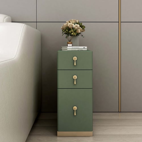 Modern Off White 3-Drawer Nightstand Narrow Bedside Table with Faux ...