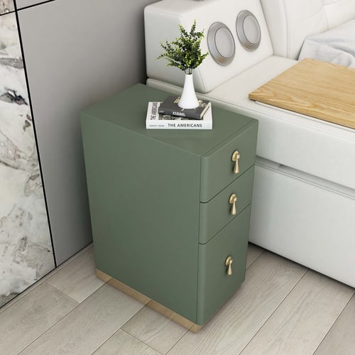 Modern Off White 3-Drawer Nightstand Narrow Bedside Table with Faux ...