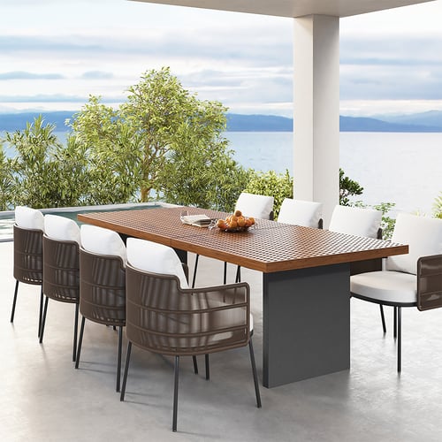 9 Pieces Outdoor Patio Dining Set for 8 Person with Rectangle Teak ...