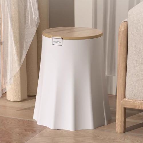 Plastic Trash Can White Tree Stump Garbage Can with Wood Grain Lid for ...