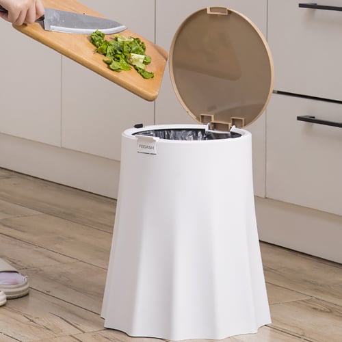 Plastic Trash Can White Tree Stump Garbage Can with Wood Grain Lid for ...