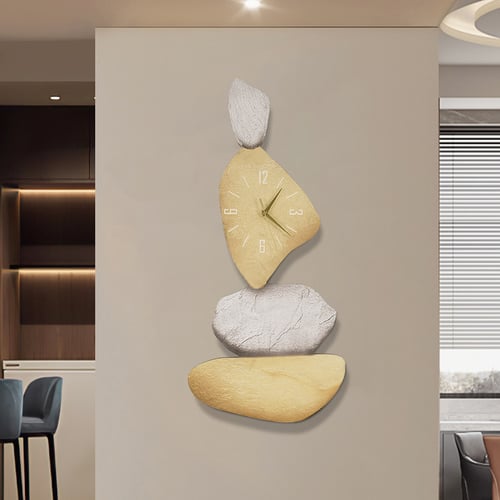 32" Large Stone Shape Japandi Wall Clock Unique Irregular Home Decor ...