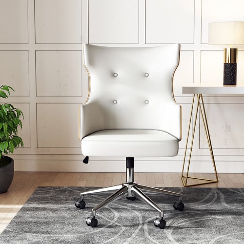 Modern White Leather Swivel Office Chair Adjustable Height Ergonomic ...