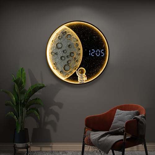 500mm LED Digital Round Moon Astronaut Wall Clock Spaceman Decor Art ...