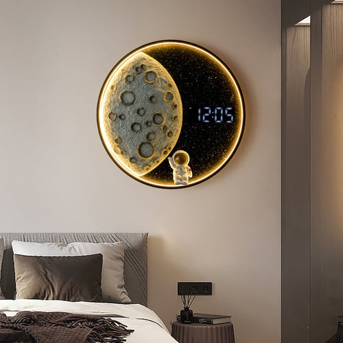 500mm LED Digital Round Moon Astronaut Wall Clock Spaceman Decor Art ...