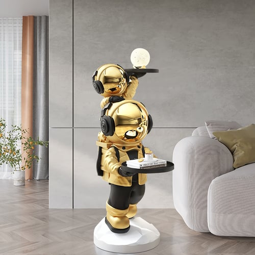 Modern Gold Astronaut Side Table Floor Sculpture End Table with Tray ...