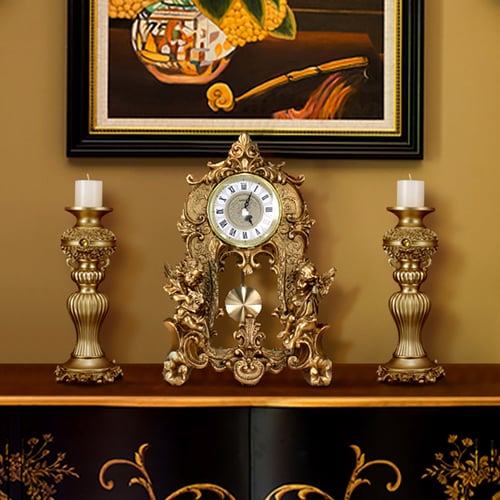 Traditional Vintage Gold Resin Angel Table Clock With Exquisitely ...