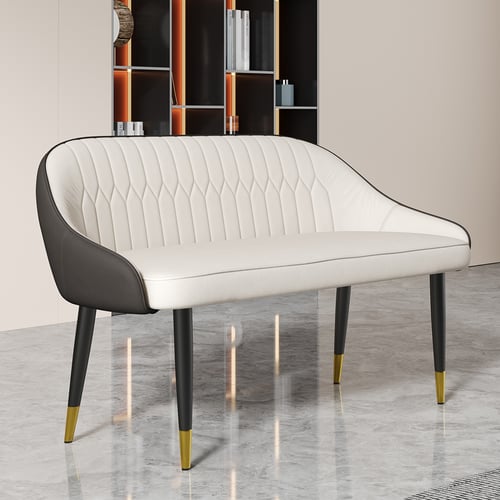Darg 48" White & Gray PU Leather Dining Room Bench with Back Modern ...