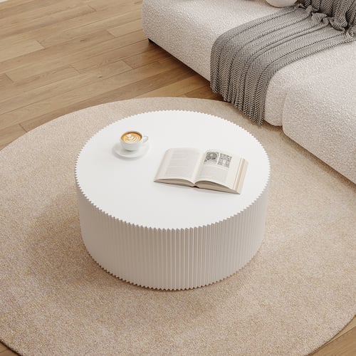 Modern Round Fluted White Coffee Table | Homary