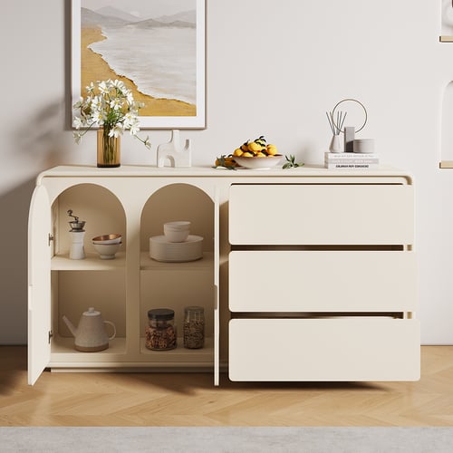 59" Modern Off White Sideboard Buffet with Storage Credenza Arch Door ...