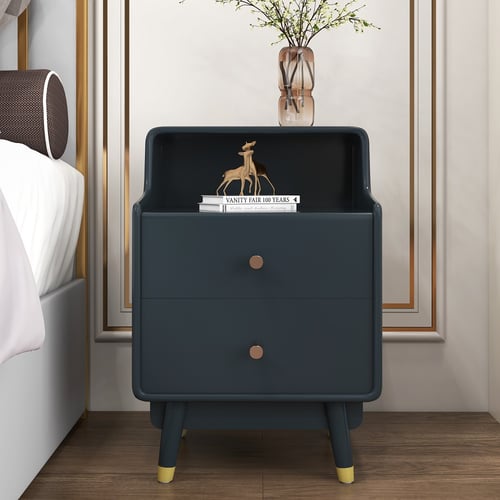 Blue Nightstand Modern Nightstand Stylish Bedside Table with 2 Drawers ...