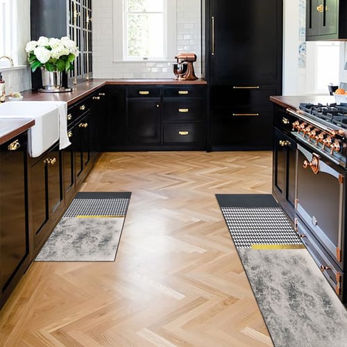 2 Pieces Modern Geometric Gradient Gold Washable Kitchen Runner Mats ...