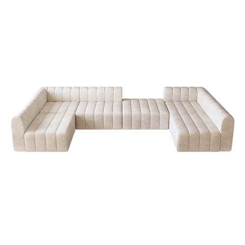 118.9'' Off White Velvet Modular Pit Sectional Sofa Set Convertible 6 ...