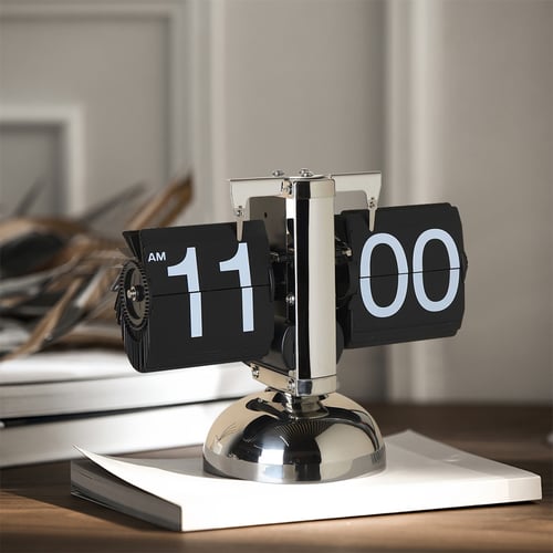 Modern Silver Flip Clock Adjustable Stainless Table Clock Home ...