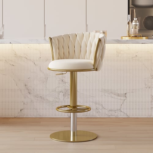 Sweave Off White Swivel Bar Stools Velvet Curved Back Adjustable Height ...