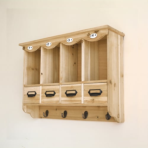 Solid Wood Wall Floating Partition Shelf Wall Cabinet with Hooks and ...