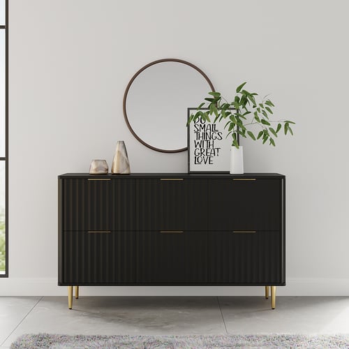 47"W Modern 6-Drawer Black Fluted Dresser Chest wtih Storage for ...