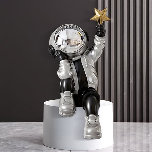 24" Resin Astronaut Sculpture Figurine Ornament Art Decor Gold Star ...