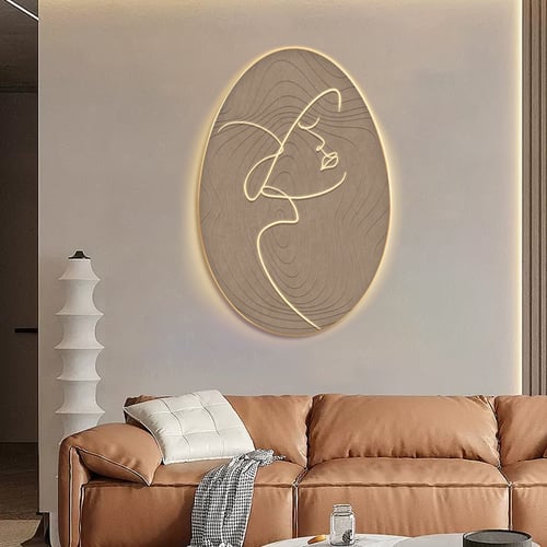 31.5" Oval LED Abstract Wall Art Modern Woman Face Sculpture Decor ...