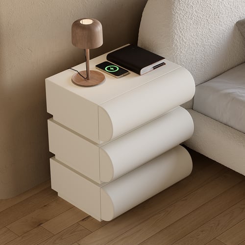 Humply Modern White Leather Smart Bedside Table with Wireless Charger ...