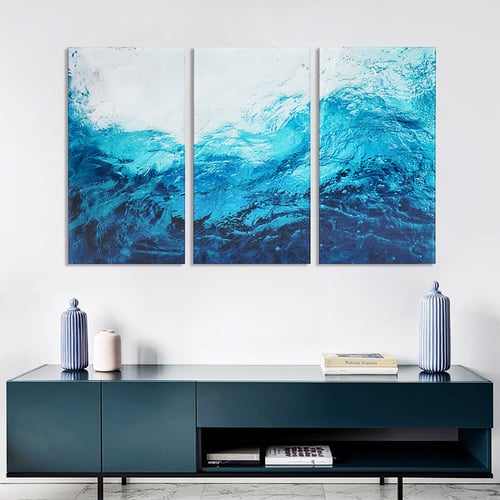 3 Pieces Coastal Tempered Glass Wall Art Large Rectangle Ocean Sea Wave ...