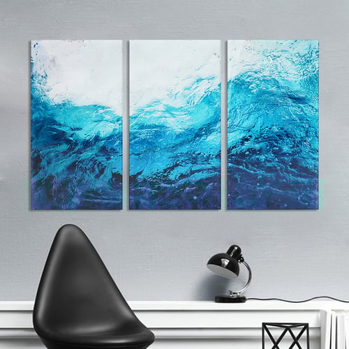 3 Pieces Coastal Tempered Glass Wall Art Large Rectangle Ocean Sea Wave ...