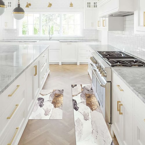 2 Pieces Modern Gold Kitchen Runner Mats Non-slip Abstract Kitchen Rug ...