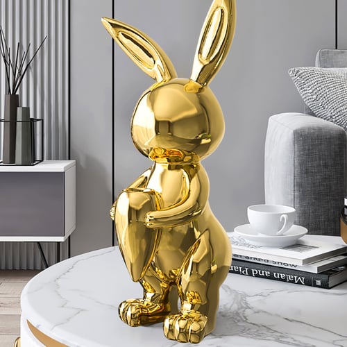 16.1" Gold Shiny Resin Rabbit Statue Animal Art Decorative Sculpture ...