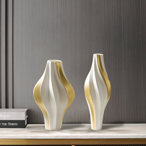 2 Pieces Modern Resin Curved Lines Flower Vase Set Sculpture Decor Art ...