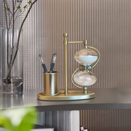 Vintage Antique Desk Decoration Brass Pen Holder 30 Minutes Hourglass ...