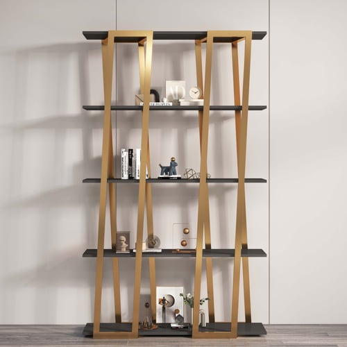 Modern Parallel Etagere Bookshelf in Black & Gold | Homary