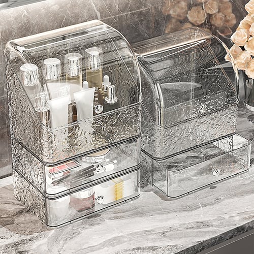 Water Ripple Makeup Organizer Desktop Cosmetic Storage Box with 2 ...