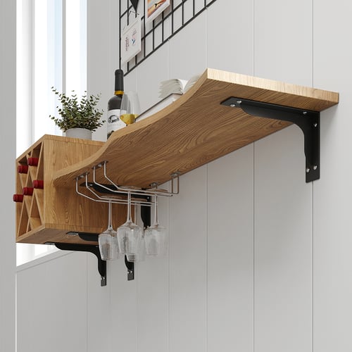 53" Live-Edge Floating Bar Table with Wine Bottle Storage Wood Pub ...